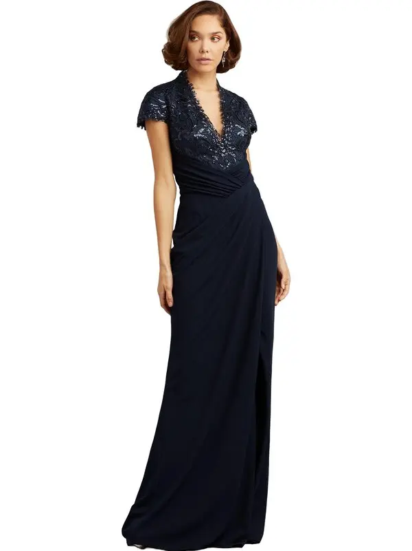 Tadashi Shoji Percy Sequin-embroidered Crepe Gown - Emerald