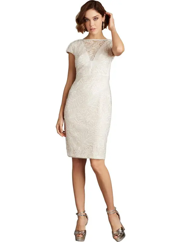 Tadashi Shoji Kiah Embroidered Sheath Dress - Black/nude