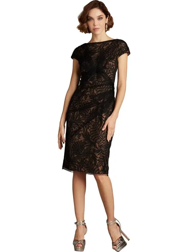 Tadashi Shoji Kiah Embroidered Sheath Dress - Black/nude