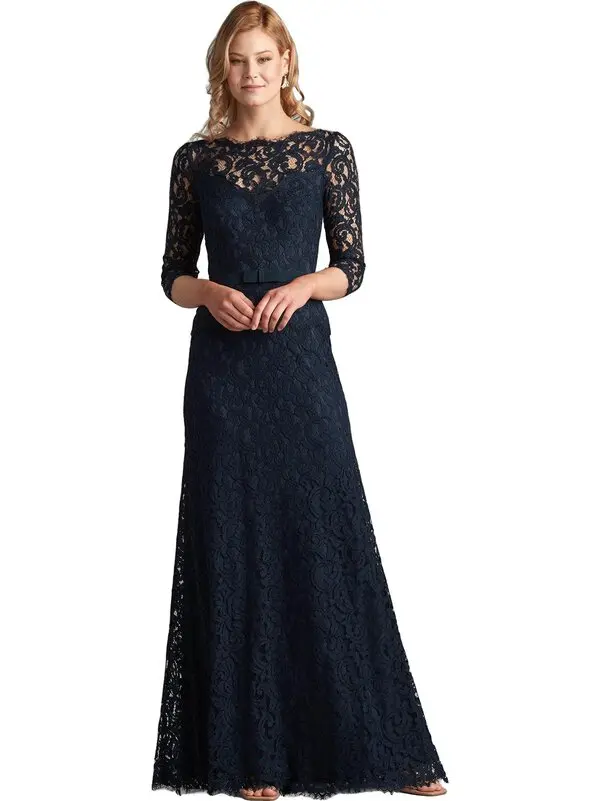 Tadashi Shoji Amberly Belted Lace Gown - Navy