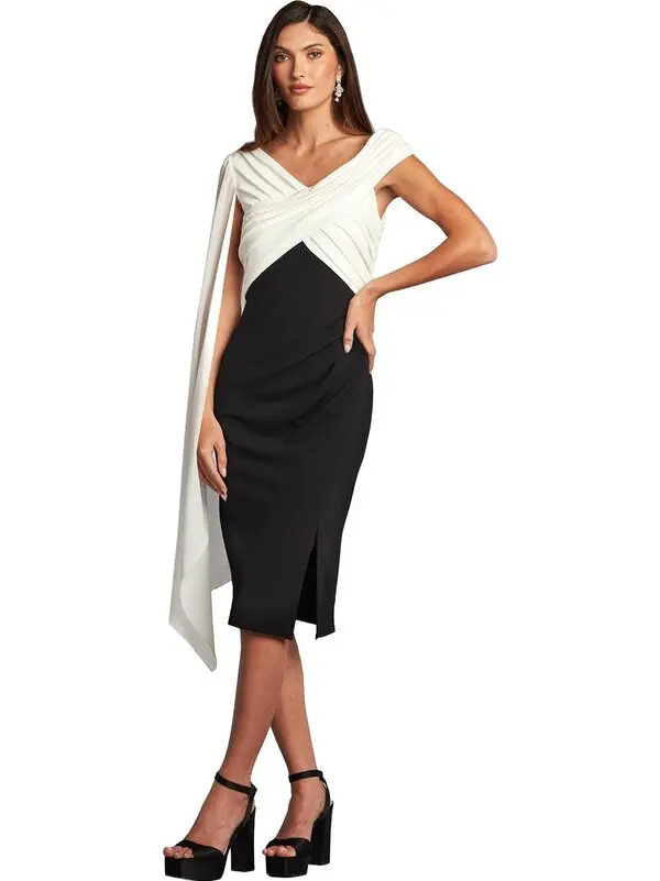 Tadashi Shoji Kulman Cape-sleeve Dress - Ivory/black