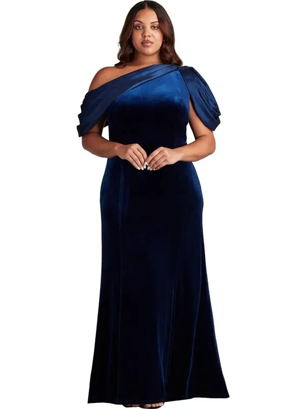 Tadashi Shoji Velvet Draped Gown - Navy