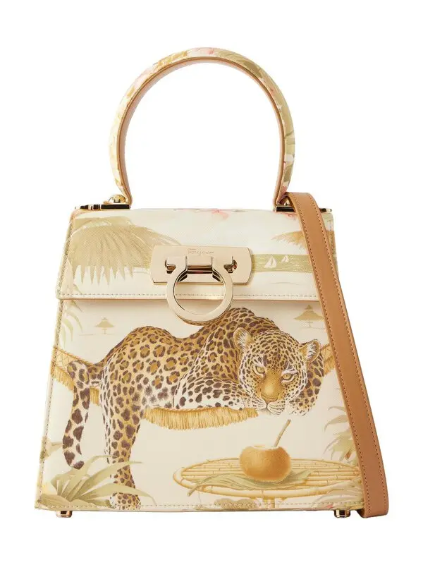 FERRAGAMO Leather-trimmed Printed Canvas Shoulder Bag - Multi