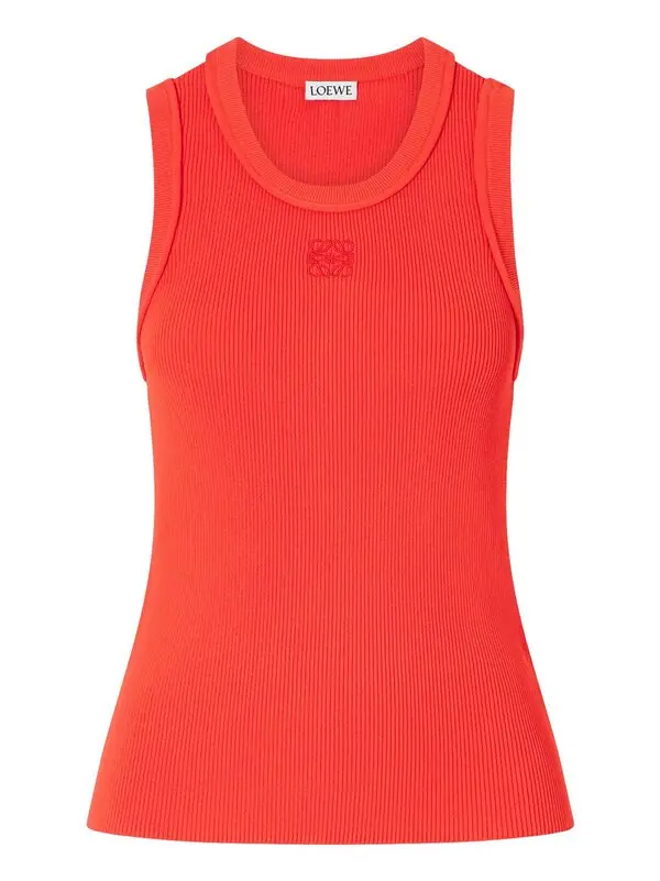 Loewe Anagram Embroidered Ribbed Tank - Red