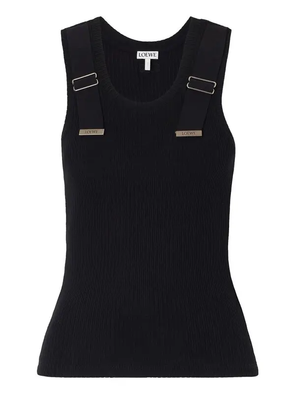 Loewe Ribbed Cotton-blend Tank With Appliquéd Straps - Black