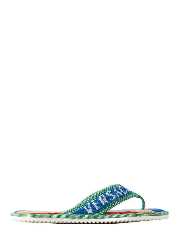 Versace Striped Cotton-terry Flip Flops - Blue
