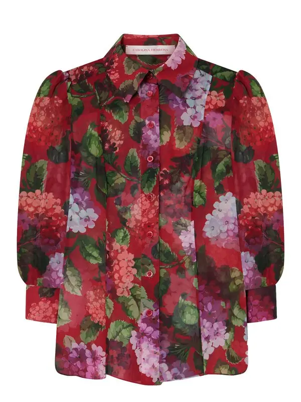 Carolina Herrera Floral-print Silk Chiffon Blouse - Red