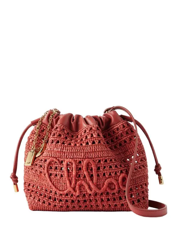 Chloé Raffia Shoulder Bag With Leather Trim - Red