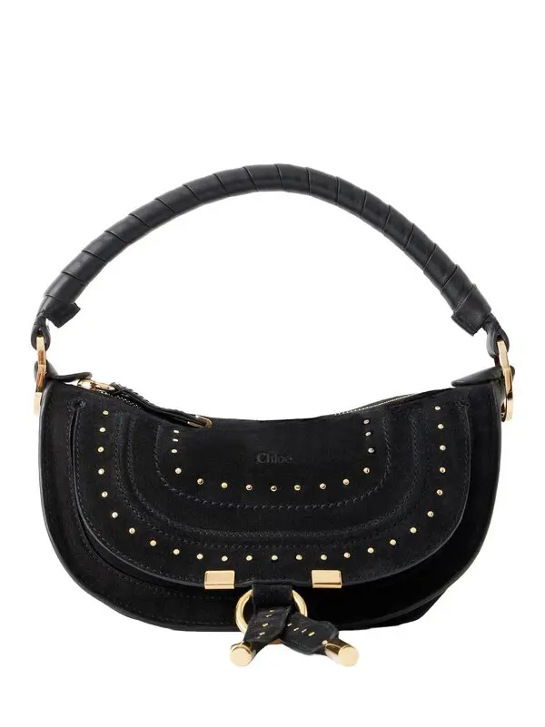 Chloé Marcie Mini Studded Suede Tote - Black