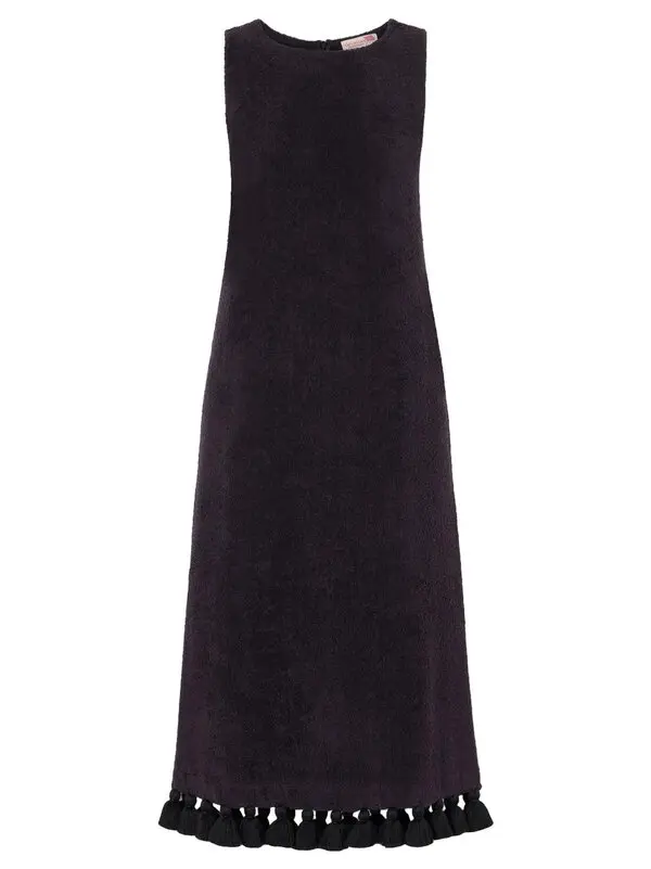 CAP D’ANTIBES Aurelia Tasseled Cotton-terry Midi Dress - Black