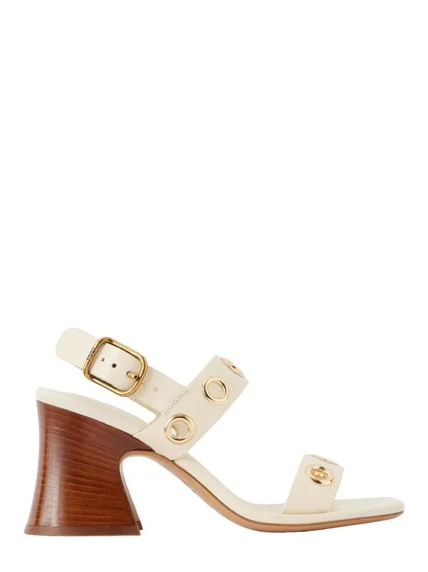 Chloé Embellished Leather Block Heel Sandals - Neutrals