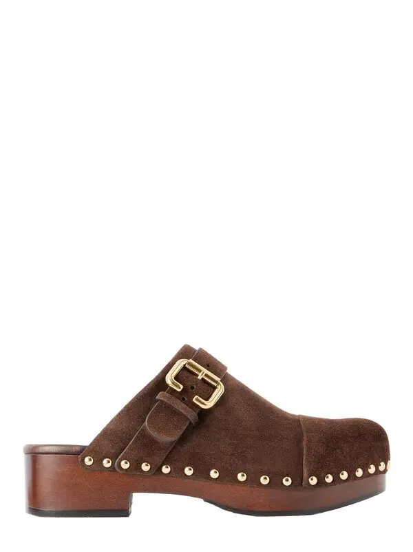 Chloé Jeannette Embellished Suede Clogs - Brown