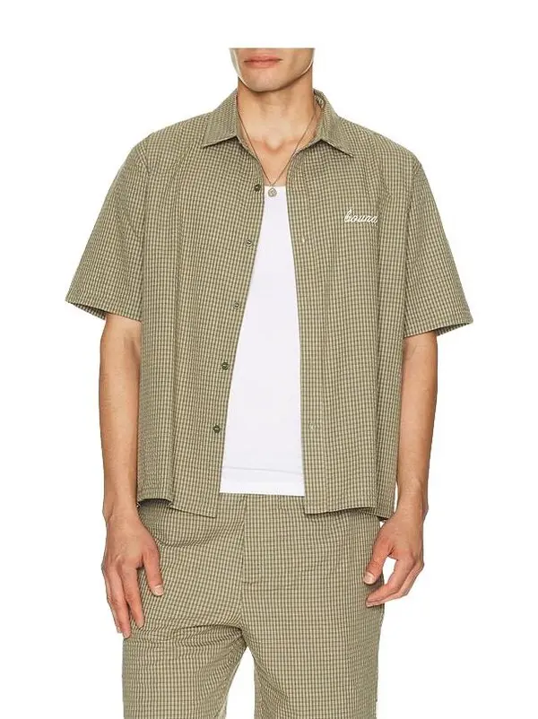 BOUND Gingham Cropped Shirt In Green - Olive