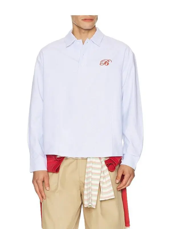 BOUND Half Button Script Oxford Shirt - Blue