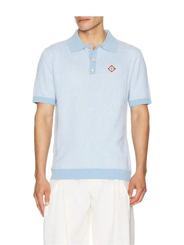 Casablanca Pinstripe Polo Shirt In Blue - Light Blue