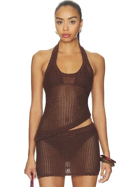 SNDYS. Casey Crochet Halter Top - Brown