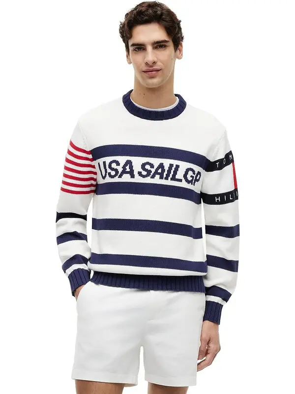 Tommy Hilfiger X U.s. Sailgp Team Striped Sweater - Ecru/navy