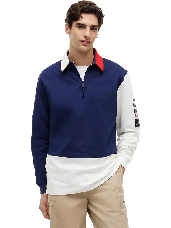 Tommy Hilfiger X U.s. Sailgp Team Colorblock Quarter-zip Rugby - Navy
