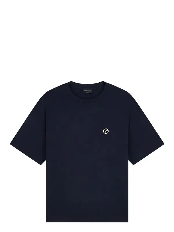 Giorgio Armani T-shirt Regular Fit In Cotton And Modal Interlock Jersey - Navy Blue