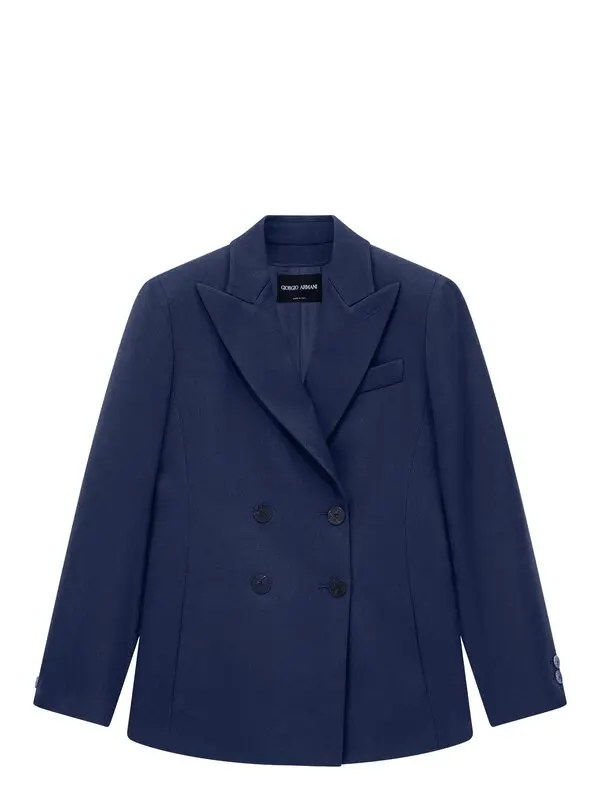 Giorgio Armani Double-breasted Wool Blazer With Peak Lapels - Blue