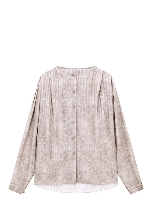 Giorgio Armani Collarless Printed Silk Blouse With Shoulder Pleats - Patterned
