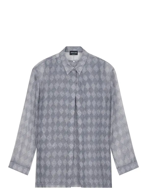Giorgio Armani Silk Chiffon Diamond Pattern Regular Fit Shirt - Grey