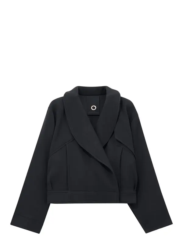 Giorgio Armani Cropped Caban In Stretch Virgin Wool With Shawl Collar - Grey