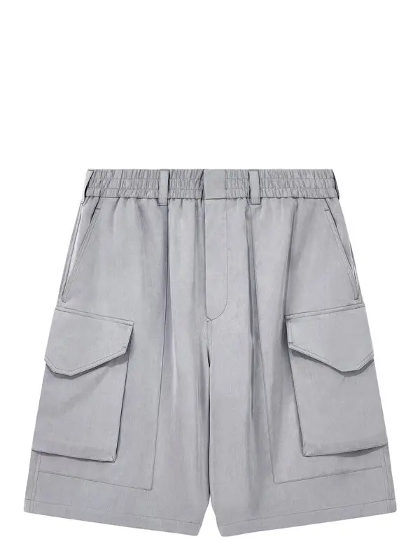 Giorgio Armani Bermuda Cargo Shorts In Washed Lyocell Poplin - Grey