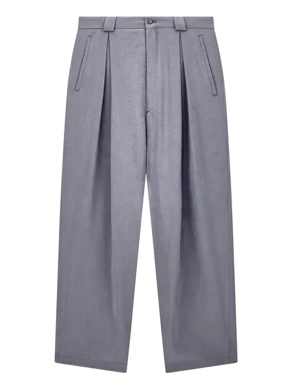 Giorgio Armani Oversized Trousers In Washed Silk Blend - Grey