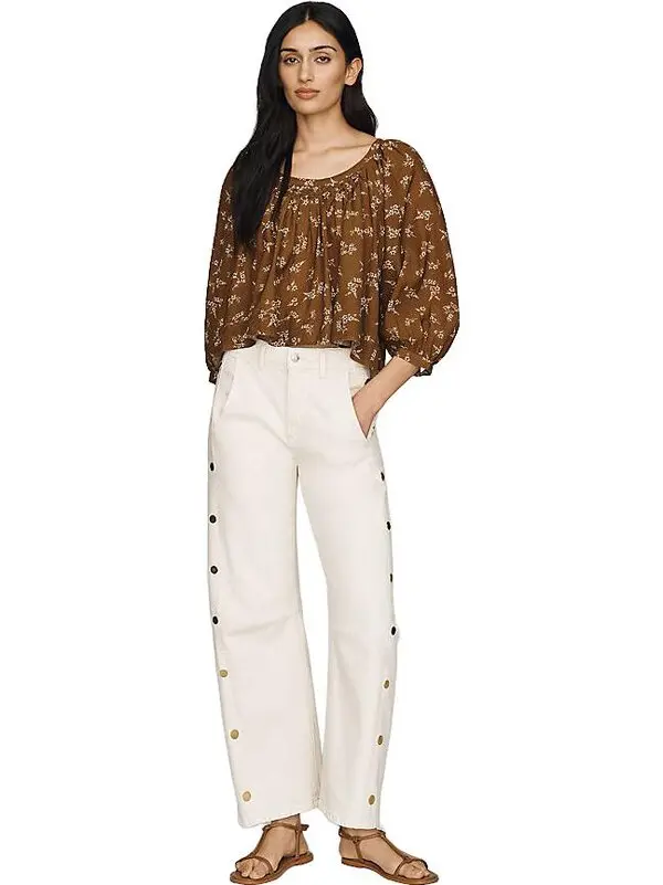LE JEAN Frankie Studded High Rise Barrel Jeans - Bone