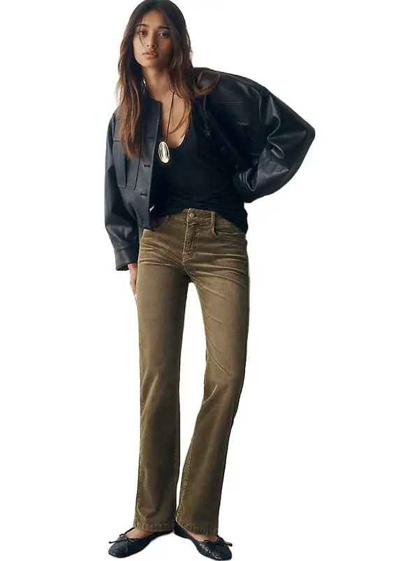 PILCRO Mid-rise Straight Leg Corduroy Jeans - Olive