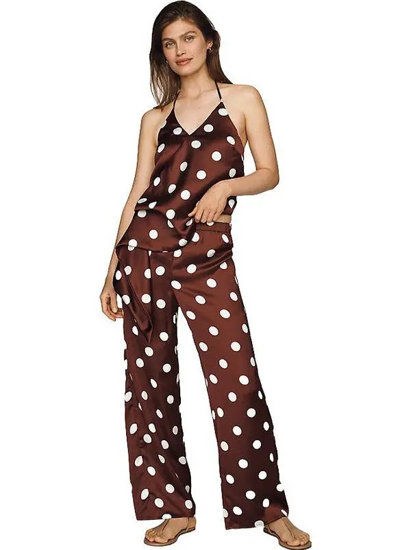 4TH & RECKLESS Alyana Wide Leg Satin Polka Dot Pants - Chocolate