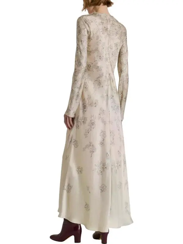 Alberta Ferretti Floral Print Long Sleeve Dress - Neutrals