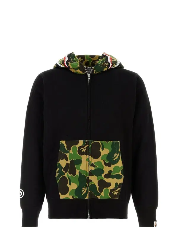 A BATHING APE Cotton Camouflage Shark Hooded Sweatshirt - Black