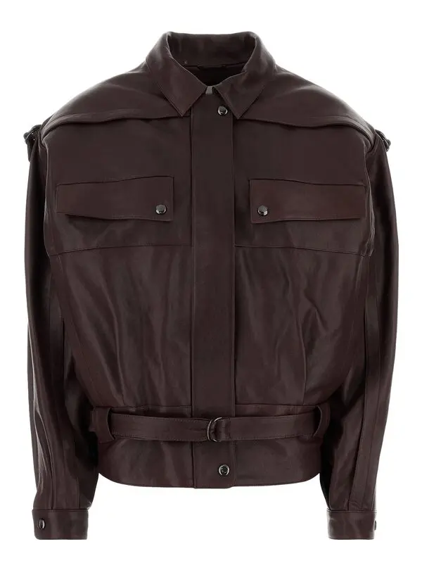 Magda Butrym Burgundy Leather Oversize Jacket - Red
