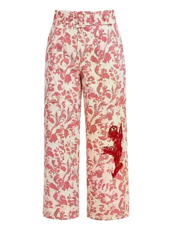 Cinq À Sept Floral-print Belted Trousers - Neutrals