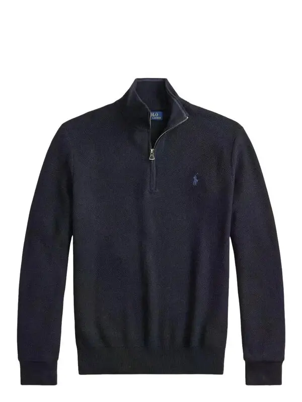 Polo Ralph Lauren Rib-knit Mock Neck Quarter-zip Sweater - Blue