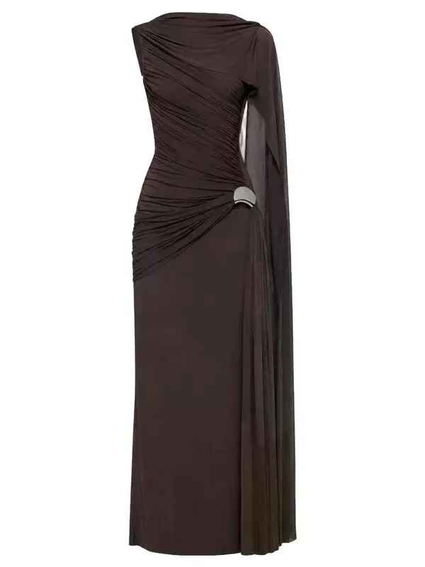 CHATS BY C.DAM Knit Asymmetrical Draped Maxi Dress - Brown