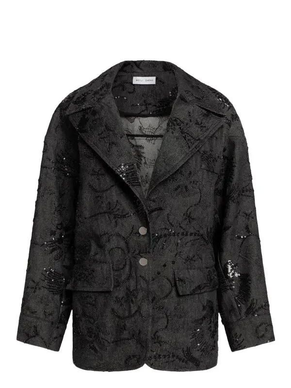 WEILI ZHENG Sequin-embellished Denim Blazer - Blue