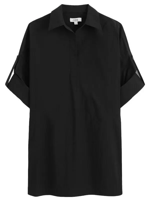 Cos Cotton-poplin Short-sleeved Shirt Dress - Black