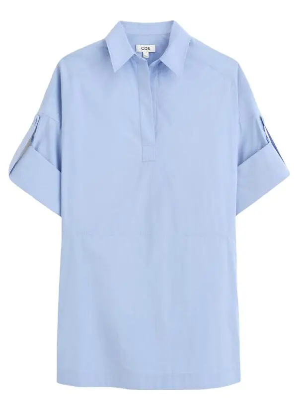Cos Cotton-poplin Short-sleeved Shirt Dress - Blue