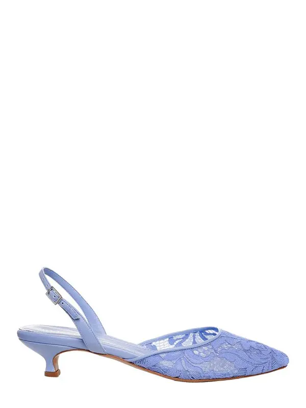 GINISSIMA Ines Lace Slingback Kitten Heels - Blue