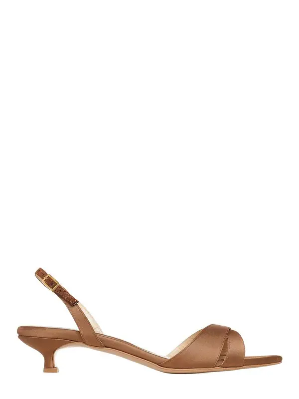 GINISSIMA Thea Caramel Satin Kitten Heel Sandals - Brown