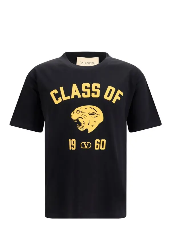 Valentino Garavani Cotton T-shirt With Panther Print - Black