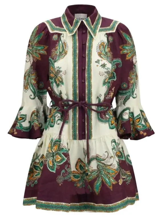 ALEMAIS Ruthie Paisley-print Linen Mini Dress - Multicolor
