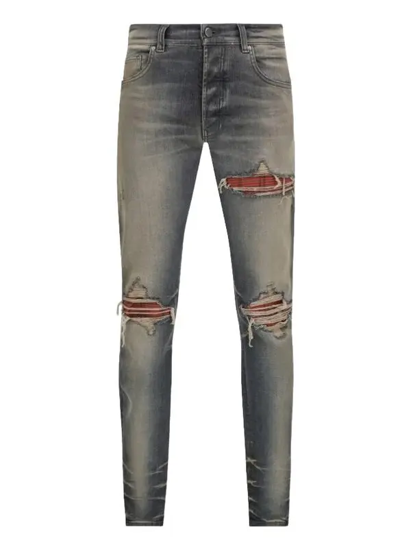 Amiri Distressed Flannel Mx1 Jeans - Gray
