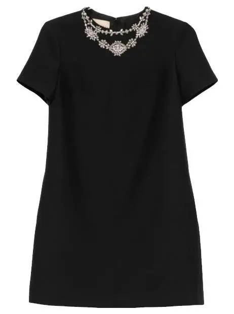 Valentino Garavani Embroidered Crepe Couture Short Dress - Black