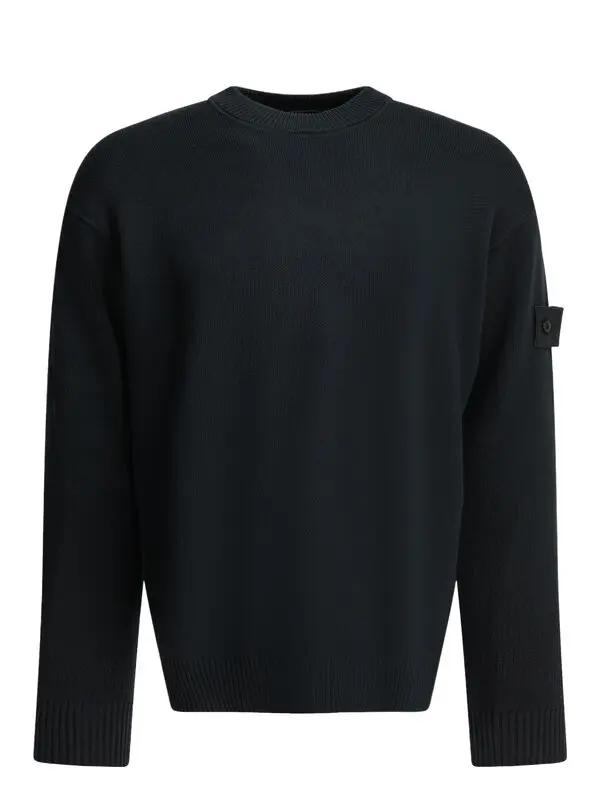 Stone Island Crew-neck Knit Top With Ribbed Cuffs And Hem - Blue