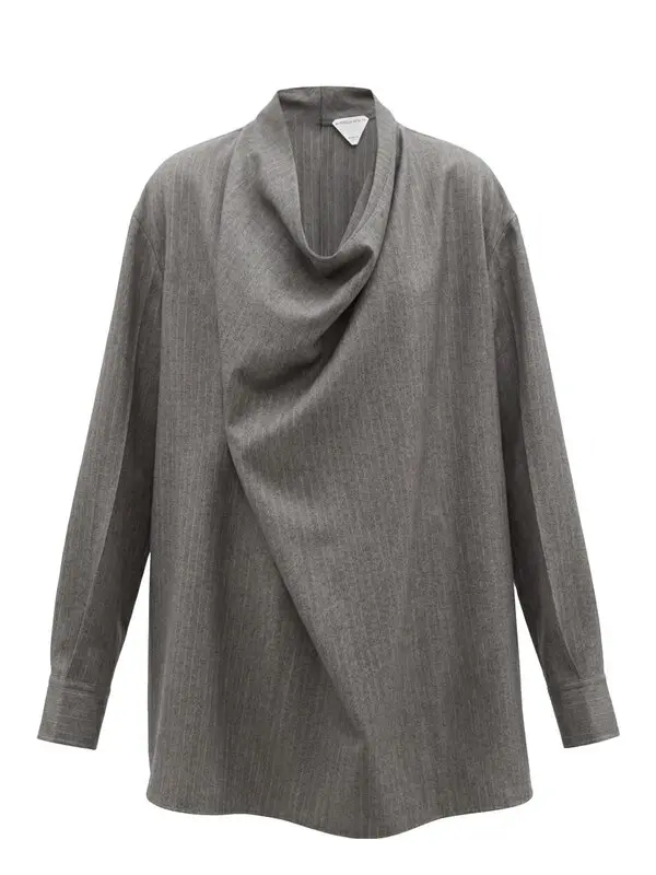 Bottega Veneta Striped Draped Collar Shirt - Gray
