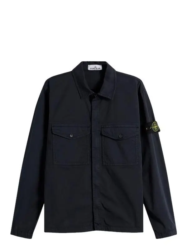 Stone Island Long Sleeve Collared Jacket With Pocket Details - Navy